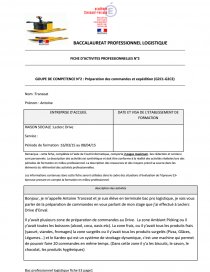 exemple fiche d'activité bac pro logistique